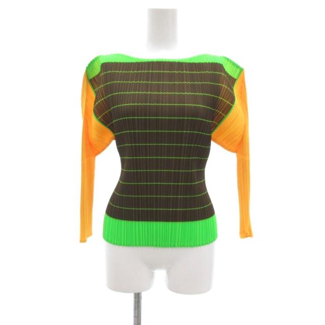 【中古】プリーツプリーズ PLEATS PLEASE イッセイミヤケ カットソー ブラウス 長袖 プリーツ加工 3 ブラウン