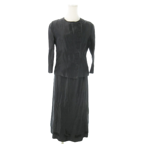 【中古】シビラ スーツ セットアップ 3点セット ノーカラージャケット ブラウス スカート リボンステッチ 40 M 紺