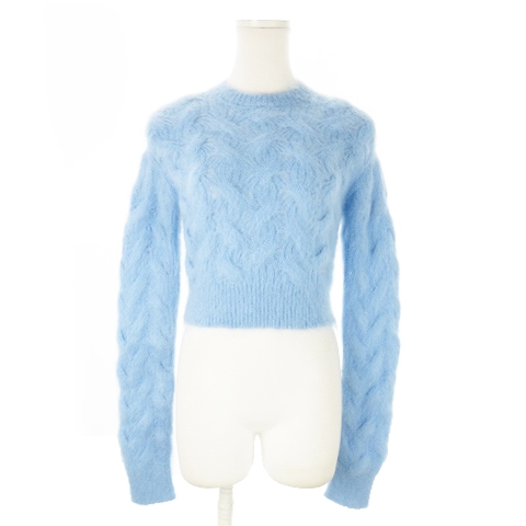 【中古】未使用品 ディースクエアード 23AW クロップドニット セーター 長袖 モヘヤ混 ケーブル編み ロゴ XXS 青
