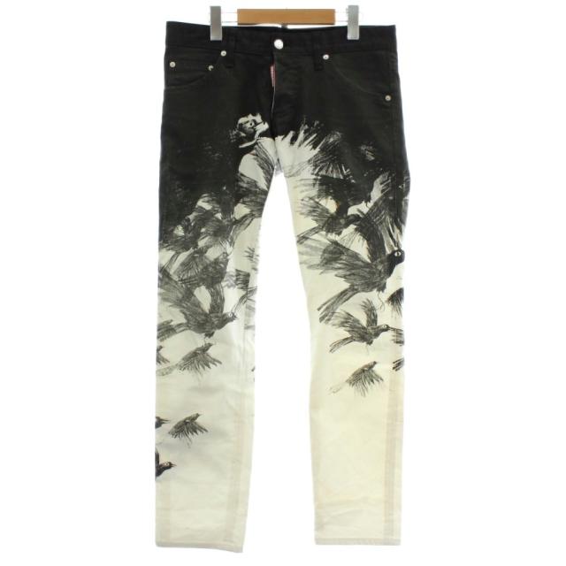 【中古】DSQUARED2 15AW CLEMENT JEAN デニムパンツ ジーンズ スキニー ボタンフライ 46 L 黒 白 S74LA0830 S39021