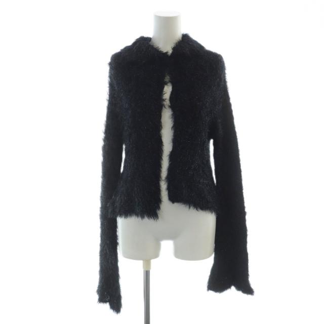 【中古】未使用品 インク EENK TEXTURED COLLAR KNIT CARDIGAN BLACK シャギーニット タグ付き カーディガン 長袖