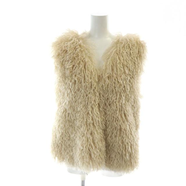 【中古】未使用品 インク EENK FAUX FUR VEST BEIGE ベスト タグ付き ロゴ フェイクファー Vネック XS ベージュ
