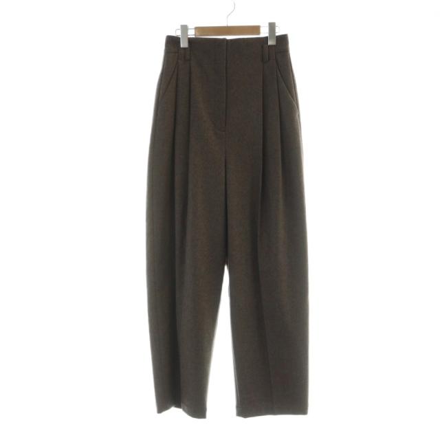 【中古】未使用品 イロット IIROT FLANNEL TUCK TROUSER BROWN タックワイドパンツ タグ付き ジップフライ 38 茶