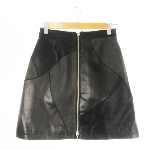 【中古】未使用品 ナウンレス NOUNLESS PATCHWORK MINI SKIRT パッチワークミニスカート レザー 革 台形 1 S 黒