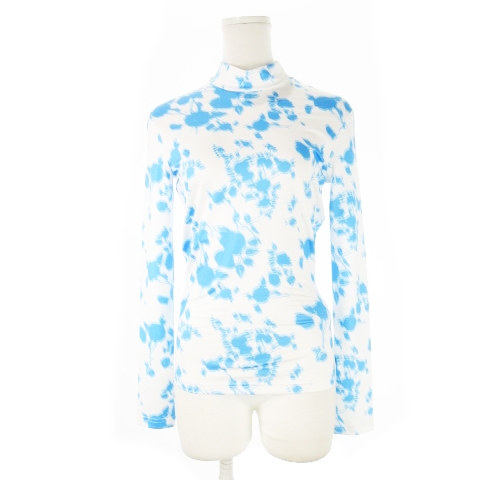【中古】未使用品 ヴィヴァーノ VIVIANO ELASTIC TOP カットソー ハイネック 長袖 ストレッチ 薄手 花柄 M 青