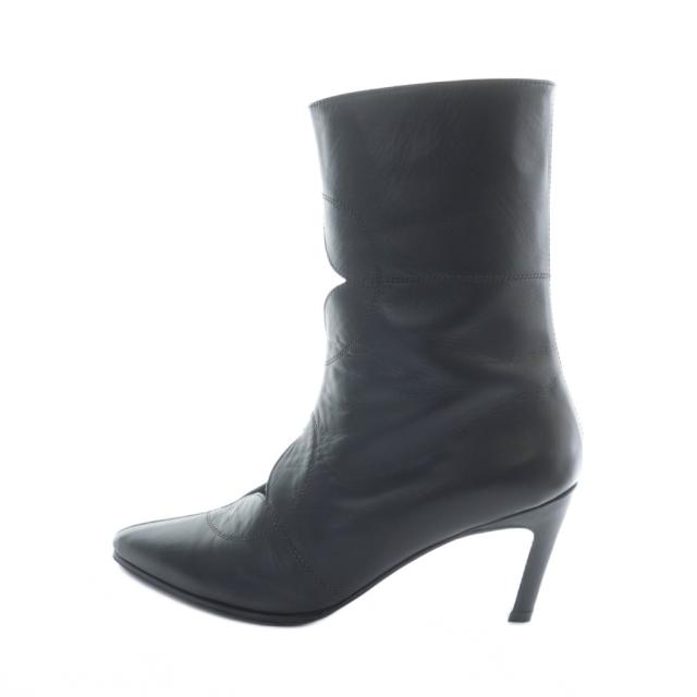 【中古】ヨウヘイオオノ YOHEI OHNO VISTA ショートブーツ ポインテッドトゥ ロゴ ハイヒール レザー 24cm 黒