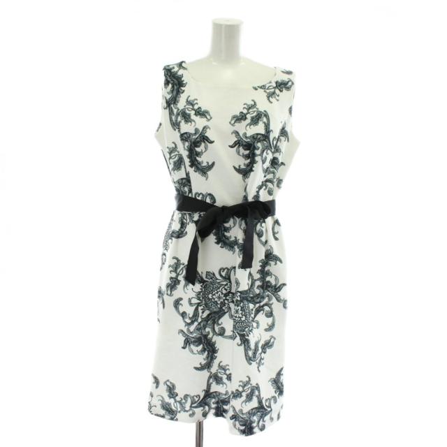 【中古】スーパービューティー Super Beauty ワンピース ノースリーブ ひざ丈 花柄 総柄 40 M 白 ホワイト グレー