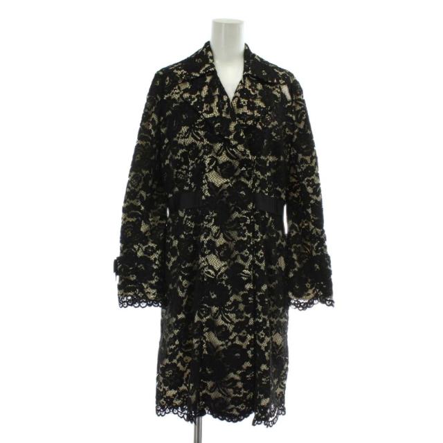 【中古】Super Beauty チェスターコート アウター 総レース ミドル リボン 花柄 40 M 黒 アイボリー