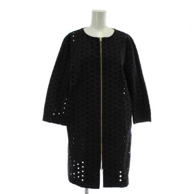 【中古】ヘルノ HERNO ノーカラージャケット カットアウト 刺繍 ジップアップ 46 XL 黒 ブラック /XZ ■GY35