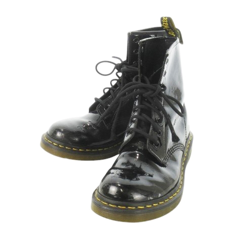 【中古】ドクターマーチン DR.MARTENS 8ホールブーツ エナメル レースアップ ステッチ 5 24.0 黒 ブラック
