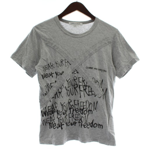 【中古】コムデギャルソン COMME des GARCONS WEAR YOUR FREEDOM Tシャツ カットソー 半袖 ロゴ プリント M グレー
