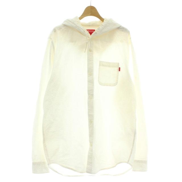 【中古】シュプリーム SUPREME 15SS Hooded Seersucker Shirt シャツ 長袖 シアサッカー フード L 白 ホワイト