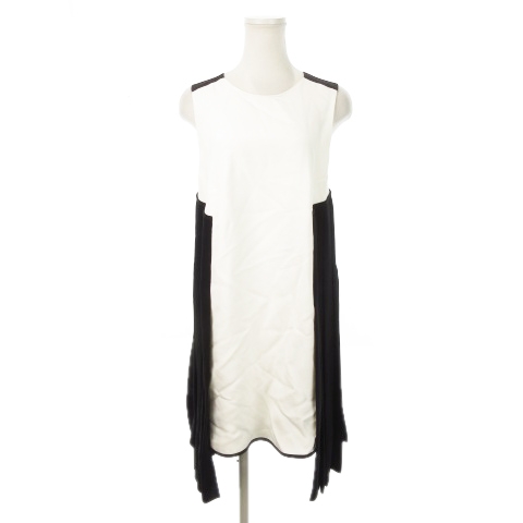 【中古】スポーツマックス マックスマーラ SPORT MAX ワンピース ミニ ノースリーブ 絹 切替 プリーツ 42 L 白 黒