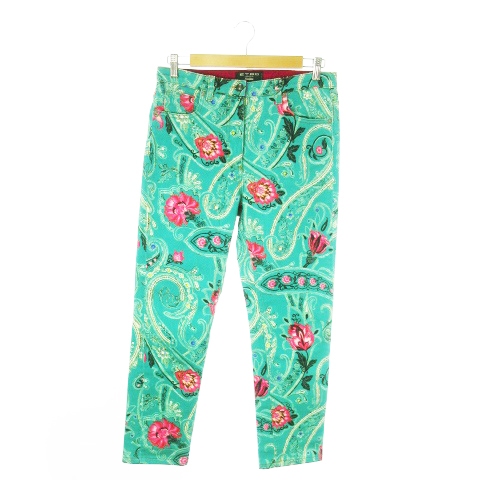 【中古】エトロ Neiman Marcus デニムパンツ ジーンズ テーパード ストレッチ ペイズリー柄 ロゴプレート 29 緑
