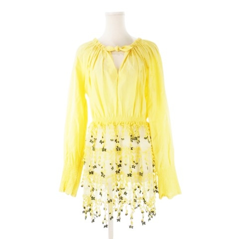 【中古】マウリッツィオペコラーロ MAURIZIO PECORARO チュニック 長袖 ギャザー 切替 オーガンジー レース US6 黄