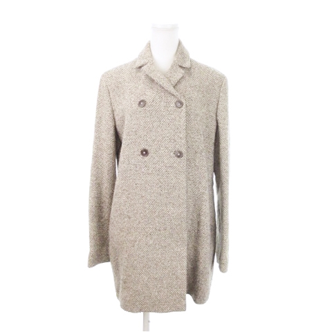 【中古】ジルサンダー JIL SANDER ツイードコート ダブル ロング丈 ウール シルク混 絹 ミックスカラー 38 M 茶