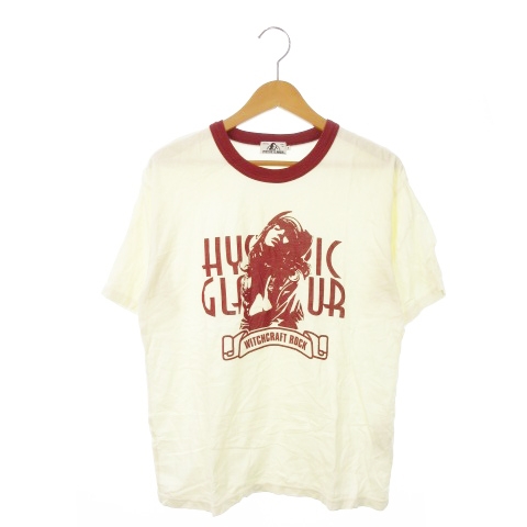 【中古】ヒステリックグラマー HYSTERIC GLAMOUR リンガーTシャツ 丸首 半袖 ガールプリント ロゴ S ベージュ