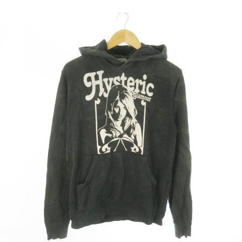 【中古】ヒステリックグラマー HYSTERIC GLAMOUR プルパーカー スウェット 長袖 ガールプリント ロゴ 裏毛 M 黒