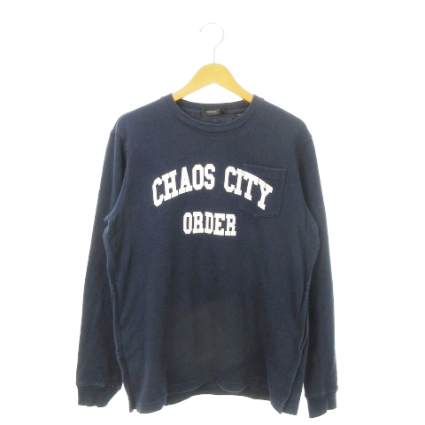 【中古】アンダーカバー UNDERCOVER トレーナー カットソー ラウンドネック 長袖 カレッジプリント 3 L 紺 ネイビー