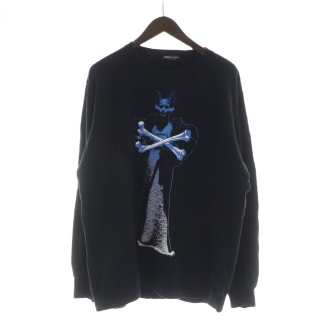 【中古】アンダーカバー UNDERCOVER 17AW UTOPIE スウェット トレーナー 長袖 クロスボーン ロゴ 裏毛 4 黒