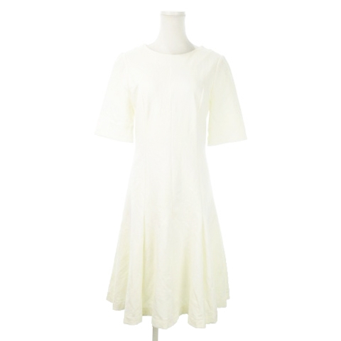 【中古】セルフォード CELFORD 半袖ポンチワンピース ひざ丈 ストレッチ フレアシルエット 36 S 白 アイボリー /AH2