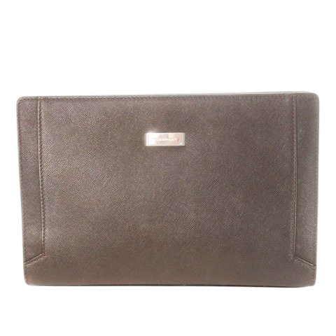 【中古】バーバリー BURBERRY セカンドバッグ クラッチバッグ レザー 革 ロゴプレート ストラップ収納 茶