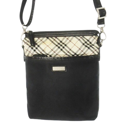 【中古】バーバリーブラックレーベル BURBERRY BLACK LABEL ショルダーバッグ ナイロン 革 ロゴ ノバチェック 黒
