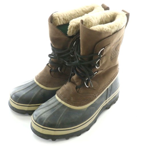 【中古】ソレル SOREL スノーブーツ スエードレザー 皮革 型押しロゴ  USA10 28.0cm 茶 ブラウン 黒 ブラック NM1000