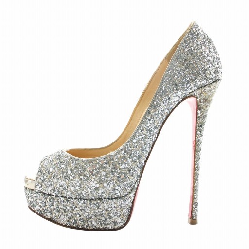 【中古】クリスチャンルブタン Christian louboutin パンプス グリッター オープントゥ ピンヒール 36 シルバー色
