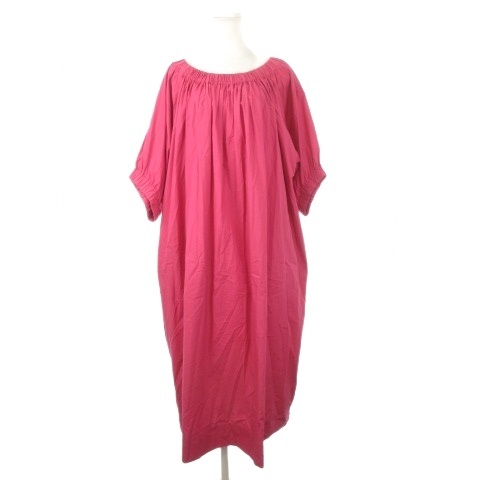 【中古】サラマリカ sara mallika ロングワンピース 五分袖 リボン ボリュームスリーブ コットン ピンク /AH11