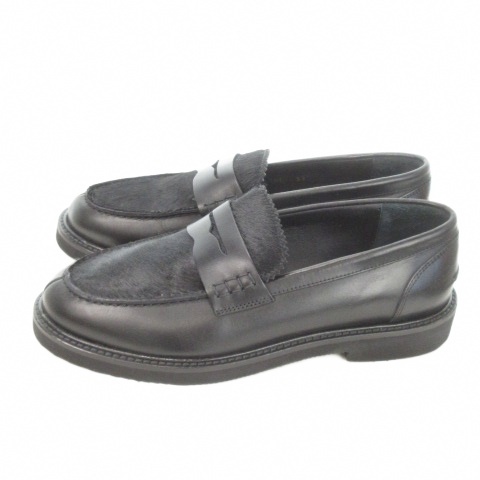 【中古】未使用品 パスクッチ PASCUCCI 靴 シューズ ローファー レザー 切替 ハラコ 37 23.5cm 黒 ブラック