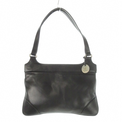 【中古】アニエスベー agnes b. ショルダーバッグ レザー 本革 黒 ブラック マグネット開閉 チャーム付き /CK10