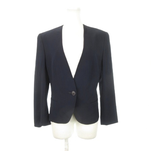 【中古】エンポリオアルマーニ EMPORIO ARMANI ノーカラージャケット 40 紺 ネイビー Vネック 総裏地