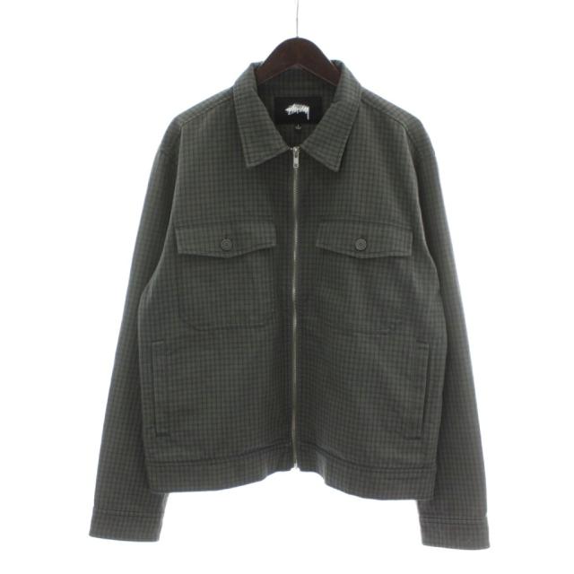 【中古】ステューシー STUSSY チェックガレージジャケット Check Garage アウター ジップアップタイプ L カーキ