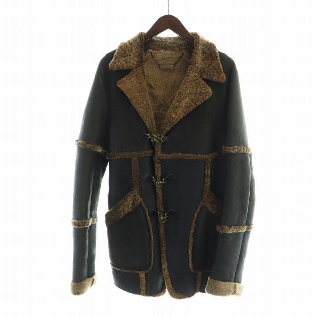 【中古】オベリスク Obelisk ムートン レザー コート ロング 長袖 羊革 M 黒 ブラック 2102 /MQ メンズ