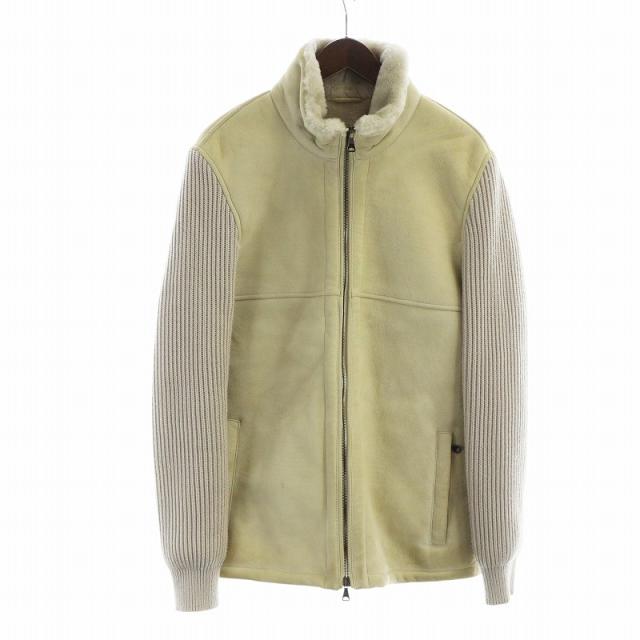 【中古】エンメティ EMMETI 異素材切替 ニット ムートン ダウンジャケット 長袖 ジップアップ ロゴ 50 ライトグレー