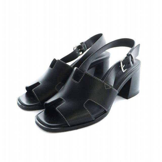 【中古】エルメス HERMES 良品 エルベ60 サンダル チャンキーヒール Hロゴ バックストラップ 36 23-23.5cm ブラック