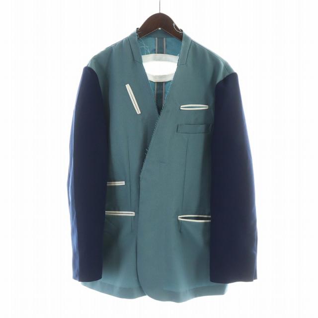 【中古】ノマ NOMA ティーディー t.d. 23SS ノーカラージャケット 前開き ロゴ 長袖 2 青 ブルー 紺 ネイビー