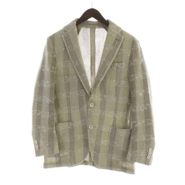 【中古】ラルディーニ LARDINI 24SS テーラードジャケット 長袖 ロゴ メッシュ チェック 麻混 リネン混 46 S-M