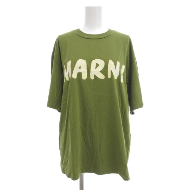 【中古】マルニ MARNI 美品 Tシャツ カットソー クルーネック ロゴ 半袖 36 XS カーキ /AE ☆AA★ レディース