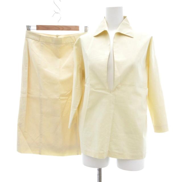 【中古】ロエベ LOEWE セットアップ シャツ ミディスカート 七分袖 38 クリームイエロー /UO レディース