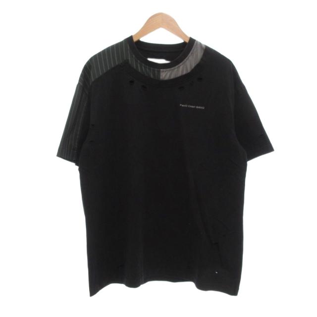 【中古】Feng Chen Wang フェン・チェン・ワン PATCHWORK STRIPED T SHIRT ディストレスTシャツ 半袖 切替 M