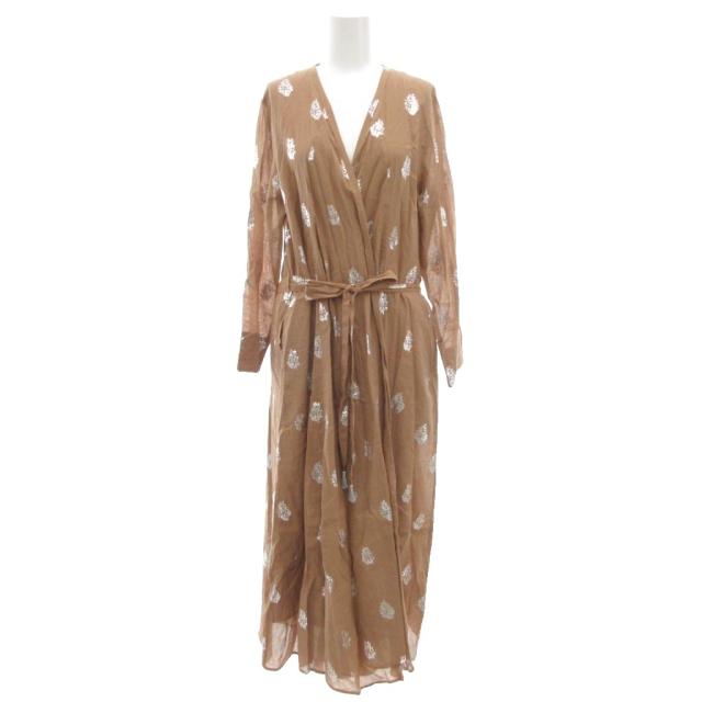 【中古】ヌキテパ NE QUITTEZ PAS! 23SS COTTON VOILE FOIL FLOWER ガウンドレス ワンピース ベルト付き ブラウン