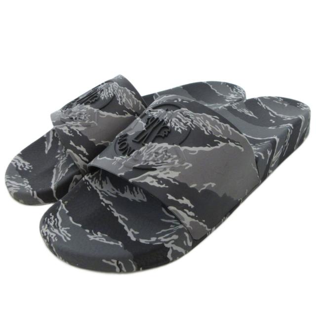 【中古】モンクレール MONCLER Basile スライド シャワーサンダル カモフラ柄 エンボスロゴ 43 グレー系 /UO ☆AA★ メンズ