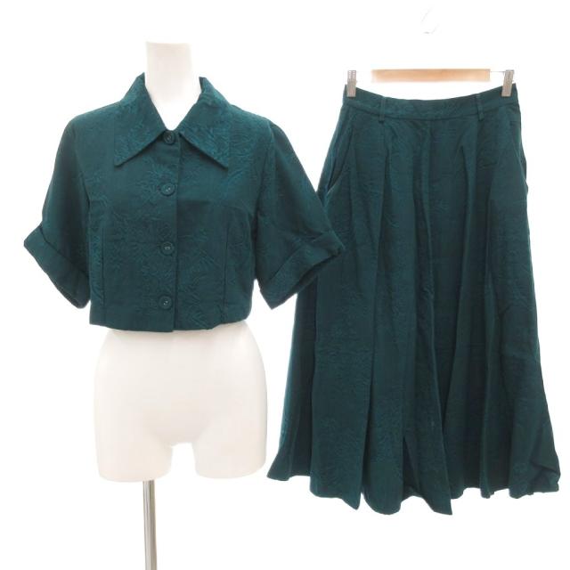 【中古】トゥエンティーズ TnewTies セットアップ クラシカルパターンブラウス スカート 総柄 M 緑 グリーン