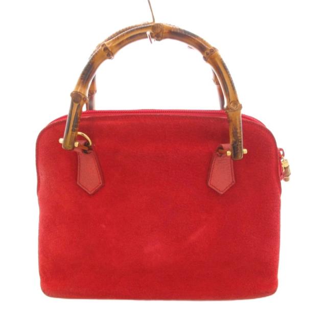 【中古】グッチ GUCCI バンブー ハンドバッグ スエード レッド /UO レディース