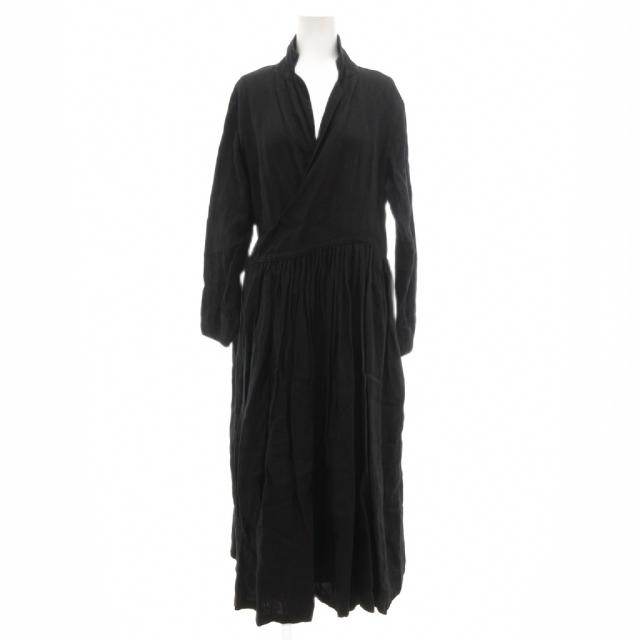 【中古】SA-RAH ラップワンピース カシュクール ロング ブラック /UO レディース