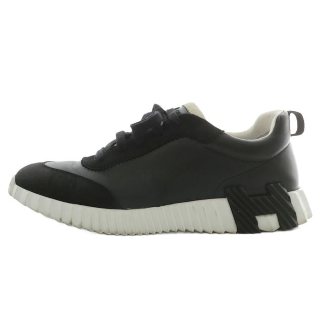 【中古】エルメス HERMES バウンシング スニーカー レザー スエード バイアスH 43 28cm 黒 ブラック