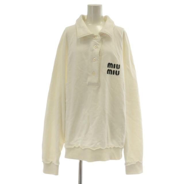 【中古】ミュウミュウ miumiu ロゴパッチ ポロ スウェット シャツ 長袖 S 白 ホワイト MJL914 /XZ ☆AA★ レディース