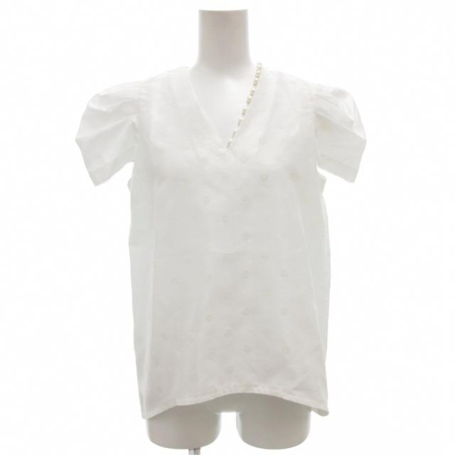 【中古】ヒューデイトゥイブニング hue DAY TO EVENING ブラウス シャツ プルオーバー ビジュー ドット柄 半袖 36